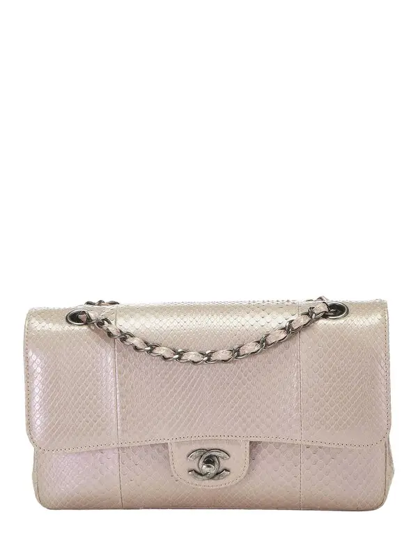 Chanel Iridescent Python Classic Double Flap Medium - Beige