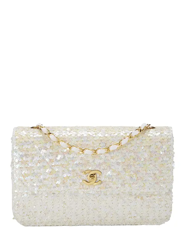 Chanel Sequin Half Flap Medium - White