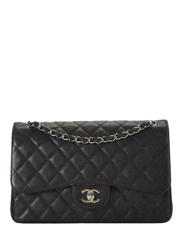 Chanel Quilted Caviar Classic Flap Shoulder Bag - Black