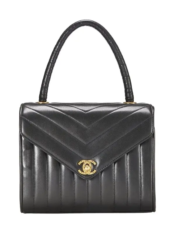 Chanel Chevron Lambskin Top Handle Bag - Black