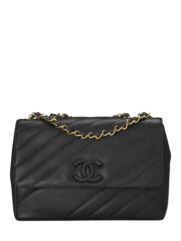 Chanel Caviar Diagonal Flap - Black