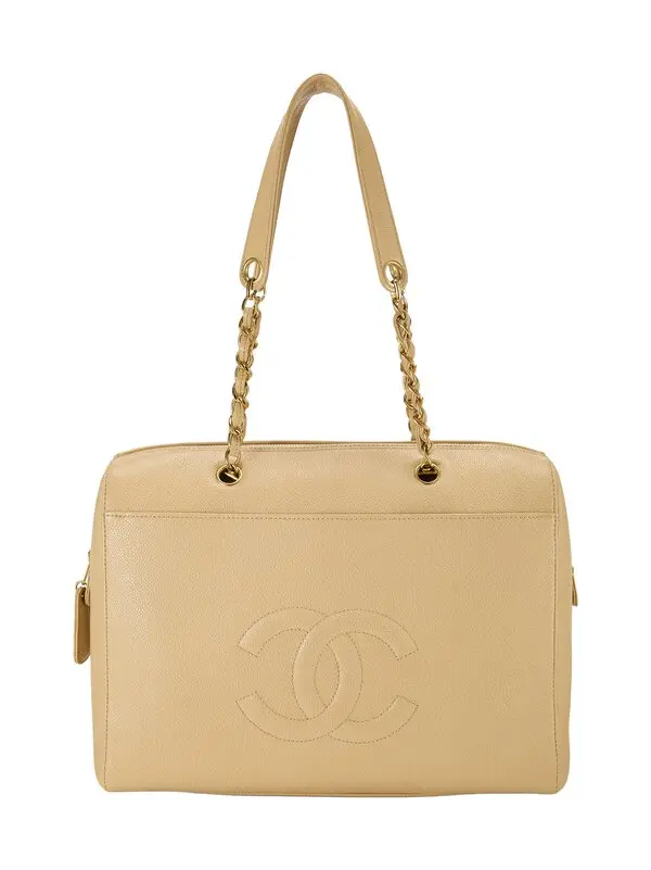 Chanel Caviar Leather Zip Tote Bag - Beige