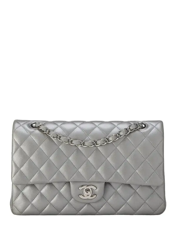 Chanel Quilted Lambskin Classic Double Flap Shoulder Bag - Silver