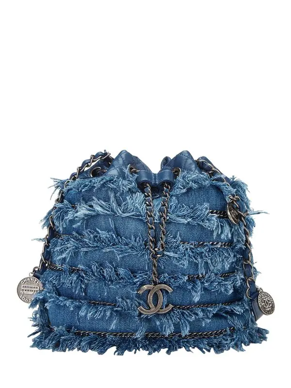Chanel Denim Fringe Bucket Bag - Blue