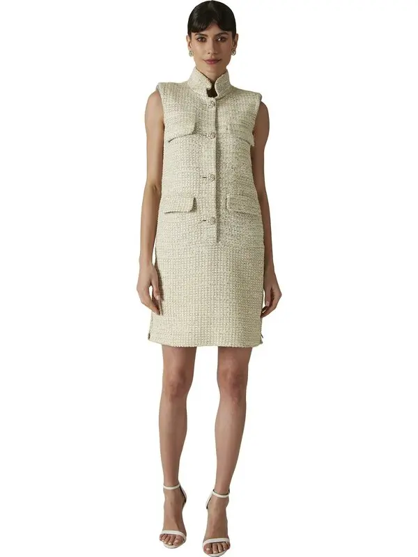 Chanel Tweed Button-up Mini Dress - Cream