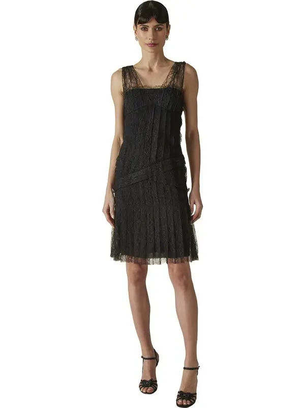 Chanel Sparkly Pleated Lace Dress - Black