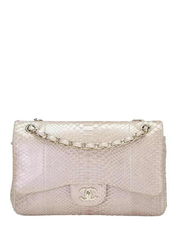Chanel Iridescent Python Classic Double Flap Shoulder Bag - Pink