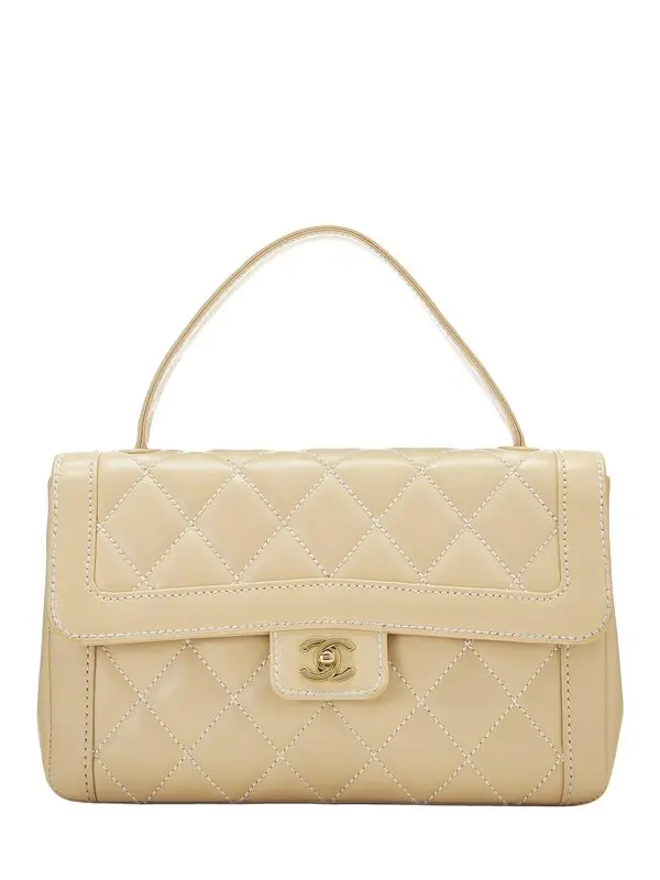Chanel Calfskin Wild Stitch Top Handle Bag - Beige