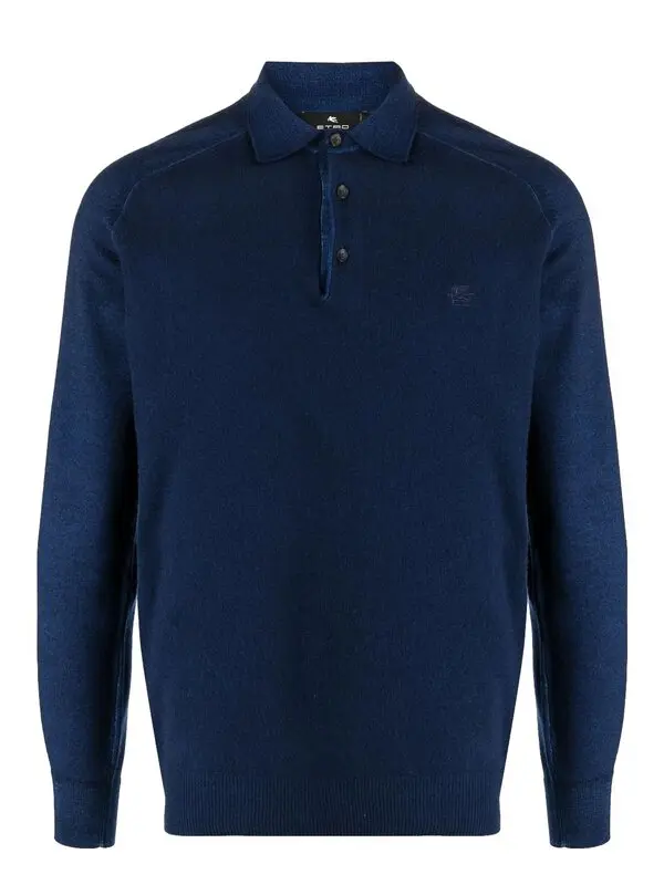 Etro Logo-embroidered Knitted Polo Shirt - Blue