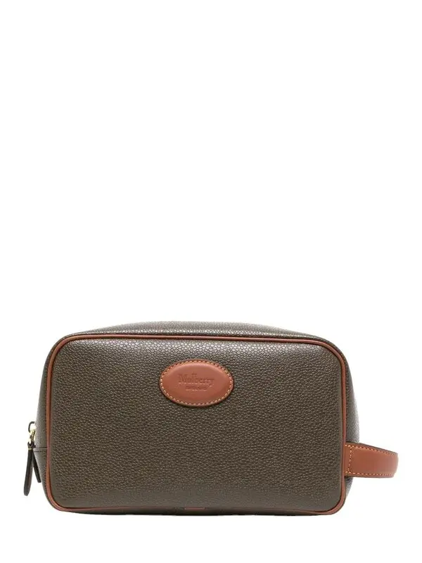 Mulberry Logo Patch Leather Wash Bag - Brown