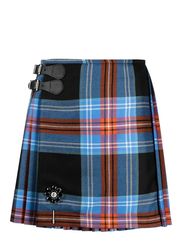 CHARLES JEFFREY Pleated Tartan Mini Kilt - Blue