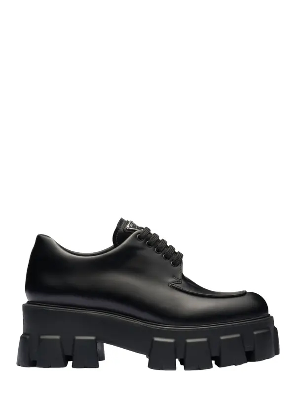 Prada Monolith Brushed Leather Lace-up Shoes - Black
