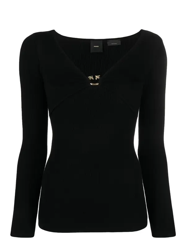 Pinko Love Birds Ribbed-knit Top - Black