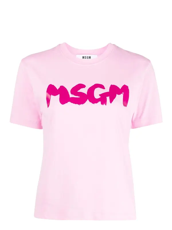 MSGM Logo-print Cotton T-shirt - Pink