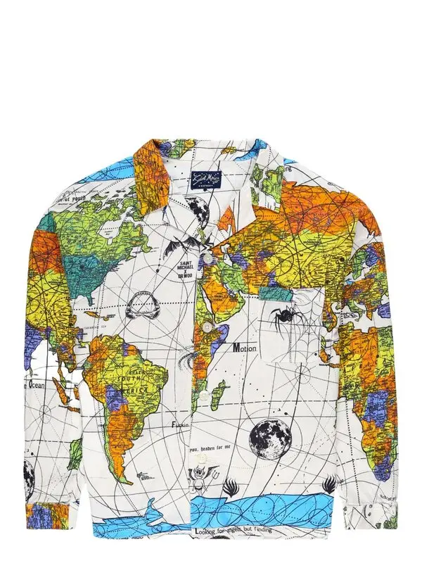 SAINT MXXXXXX World Map Notched-collar Shirt - White