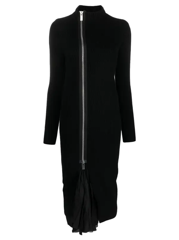 Sacai Layered Wool And Satin Dress - Black