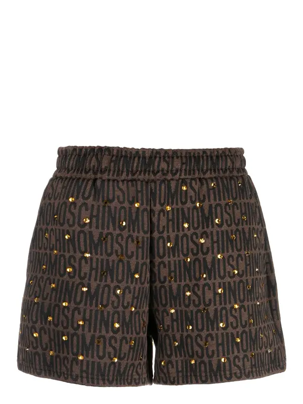 Moschino Logo-print Studded Shorts - Brown
