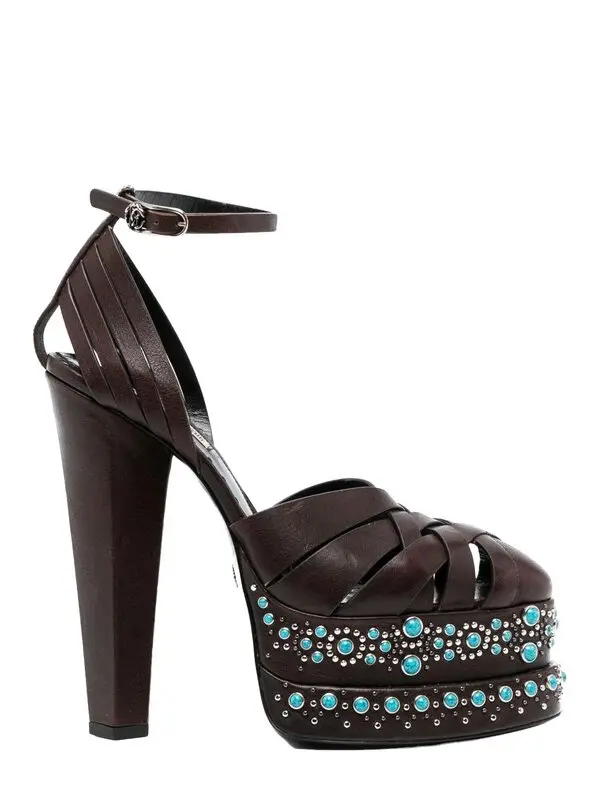 Roberto Cavalli Caged Leather Platform Pumps - Brown