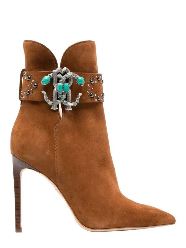 Roberto Cavalli Logo-plaque Suede Booties - Brown