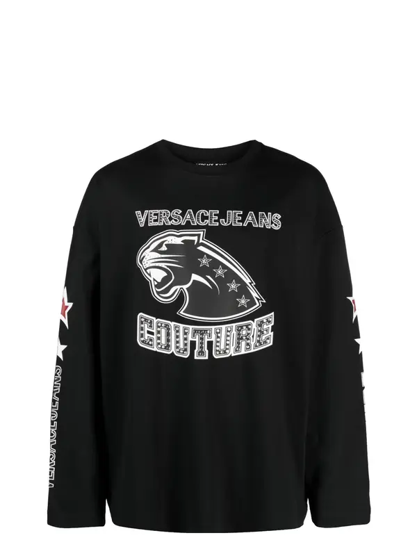 Versace Logo-print Long-sleeve Top - Black