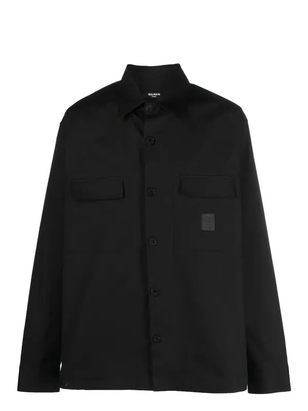 Balmain Logo-patch Cotton Shirt - Black