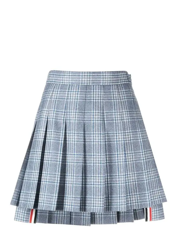 Thom Browne Pleated Checked Mini Skirt - Blue