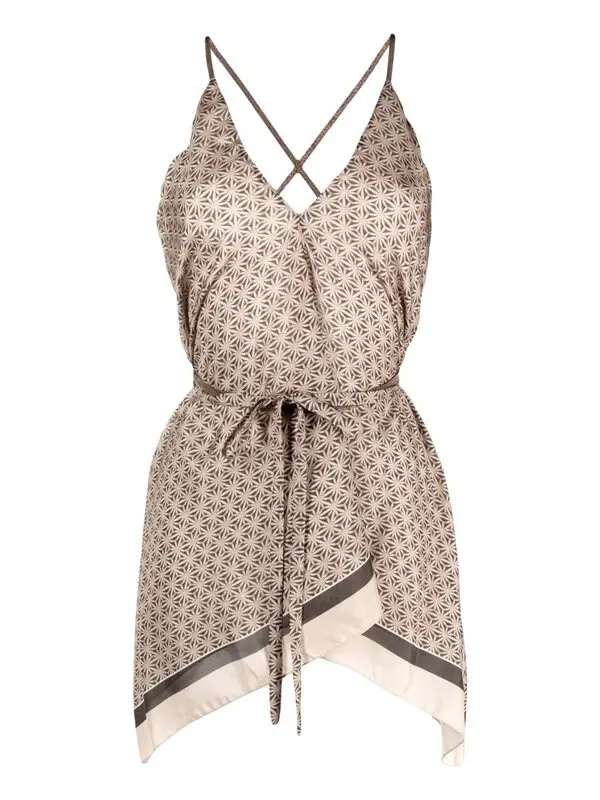 Brunello Cucinelli Geometric-print Silk Top - Neutrals