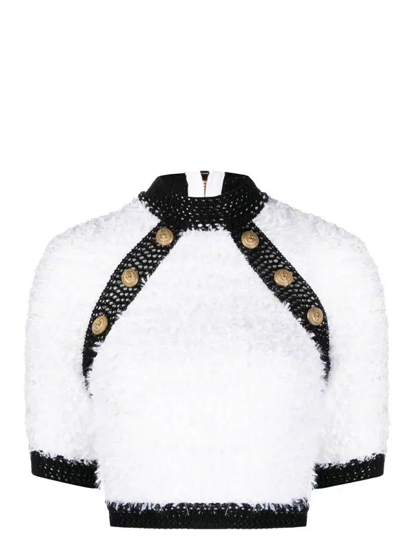Balmain Button-embellished Tweed Crop Top - White