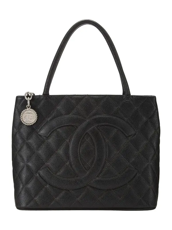 Chanel Quilted Caviar Medallion Tote - Black