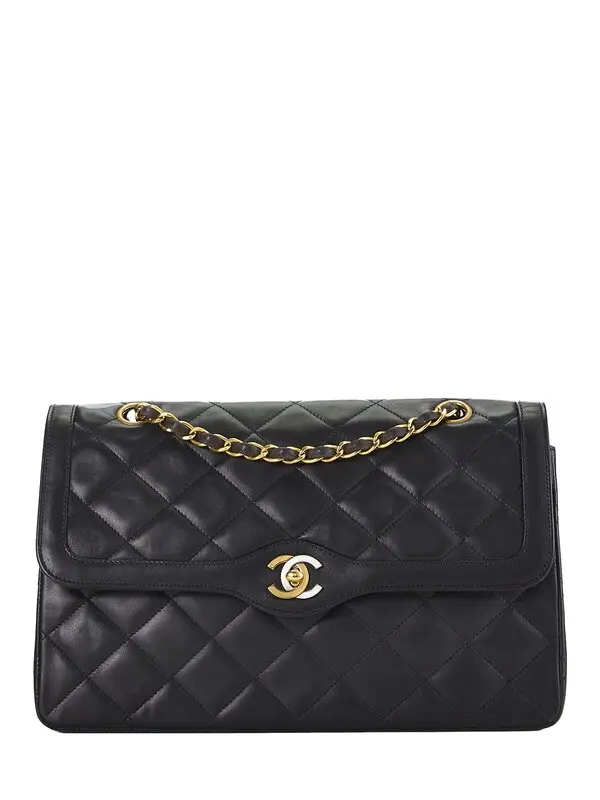 Chanel Quilted Lambskin Paris Limited Double Flap Jumbo - Black