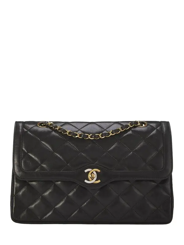 Chanel Quilted Lambskin Paris Limited Double Flap Jumbo - Black