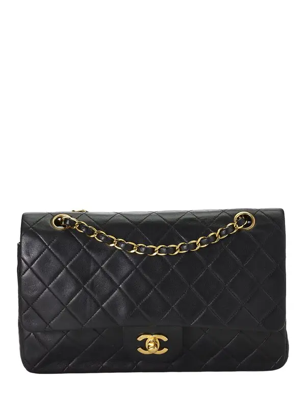 Chanel Quilted Lambskin Classic Double Flap Medium Shoulder Bag - Black