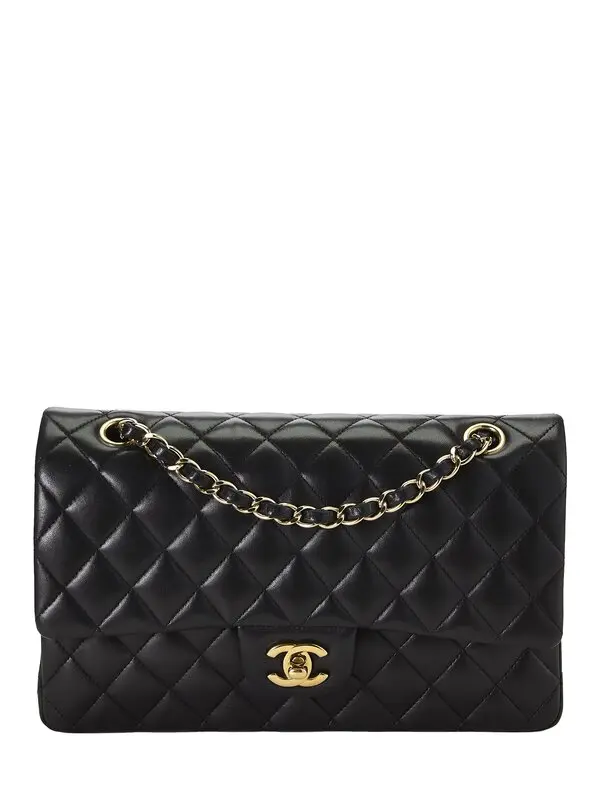 Chanel Quilted Lambskin Classic Double Flap Medium Shoulder Bag - Black