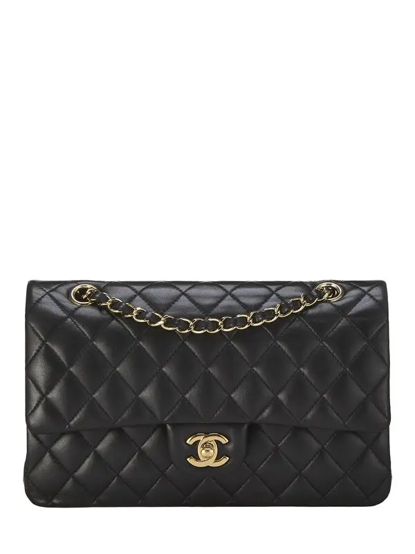 Chanel Quilted Lambskin Classic Double Flap Medium Shoulder Bag - Black
