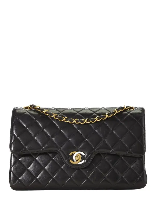 Chanel Quilted Lambskin Double Flap Bag - Black