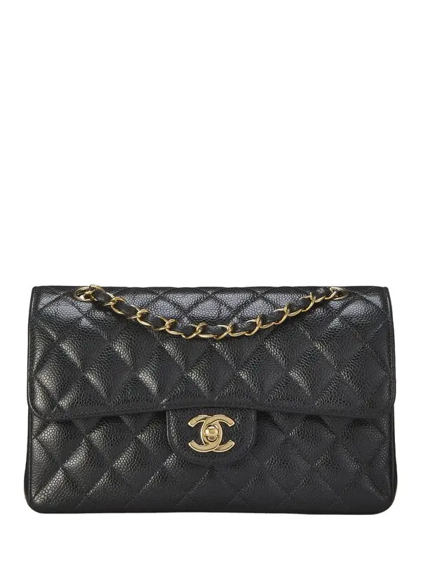Chanel Quilted Caviar Classic Double Flap Small Shoulder Bag - Black