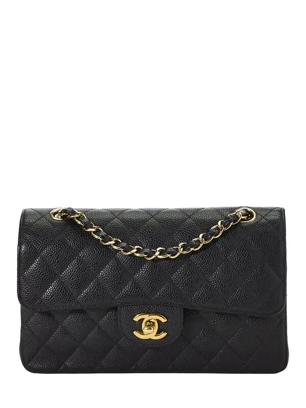 Chanel Quilted Caviar Classic Double Flap Small Shoulder Bag - Black