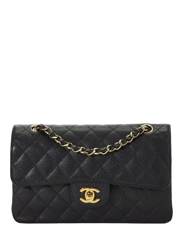 Chanel Quilted Caviar Classic Double Flap Small Shoulder Bag - Black