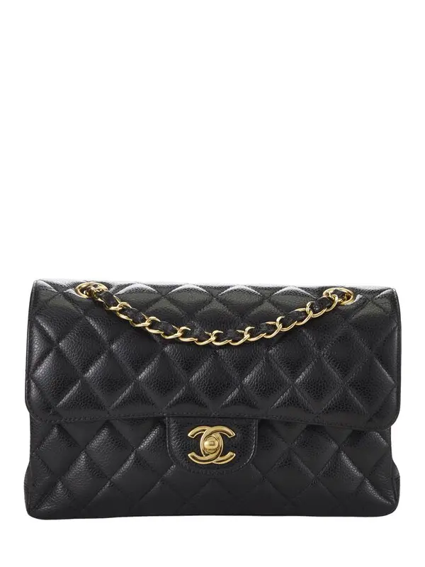 Chanel Quilted Caviar Classic Double Flap Small Shoulder Bag - Black