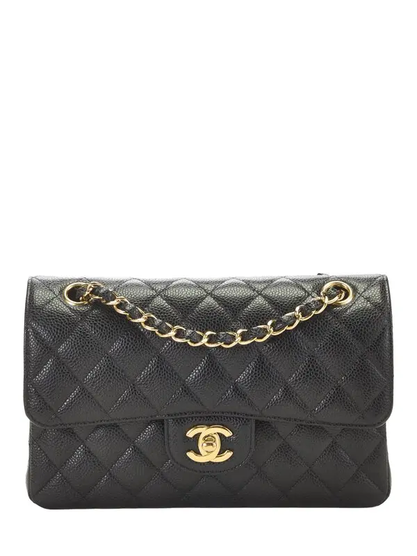 Chanel Quilted Caviar Classic Double Flap Small Shoulder Bag - Black