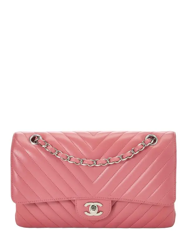 Chanel Chevron Lambskin Classic Double Flap Medium Shoulder Bag - Pink