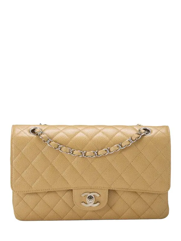 Chanel Quilted Caviar Classic Double Flap Medium - Beige