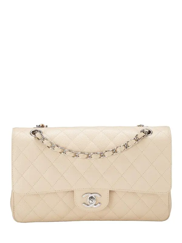 Chanel Quilted Caviar Classic Double Flap Medium - Beige