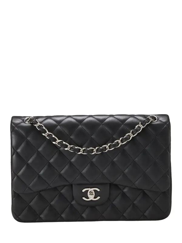 Chanel Quilted Lambskin Double Flap Shoulder Bag - Black