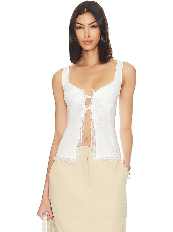 MORE TO COME Cristal Tie Front Top - White