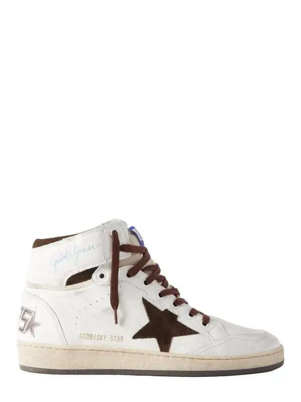 Golden Goose Sky Star Distressed Leather High-top Sneakers - White
