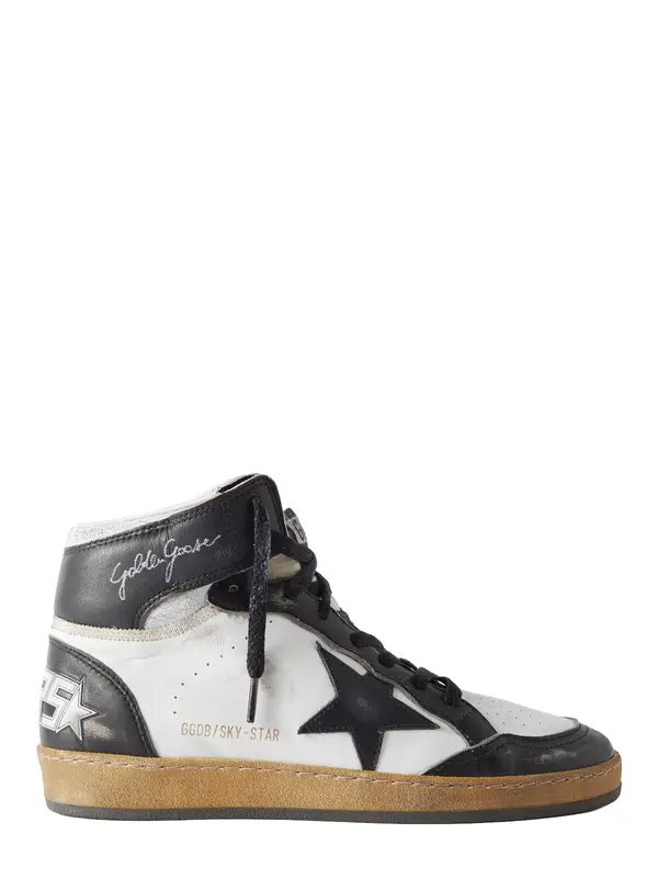 GOLDEN GOOSE Sky Star Suede-trimmed Distressed Leather High-top Sneakers - White