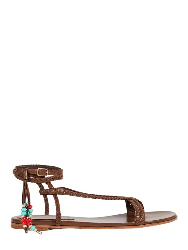 GIANVITO ROSSI Kingston Beaded Braided Leather Sandals - Brown