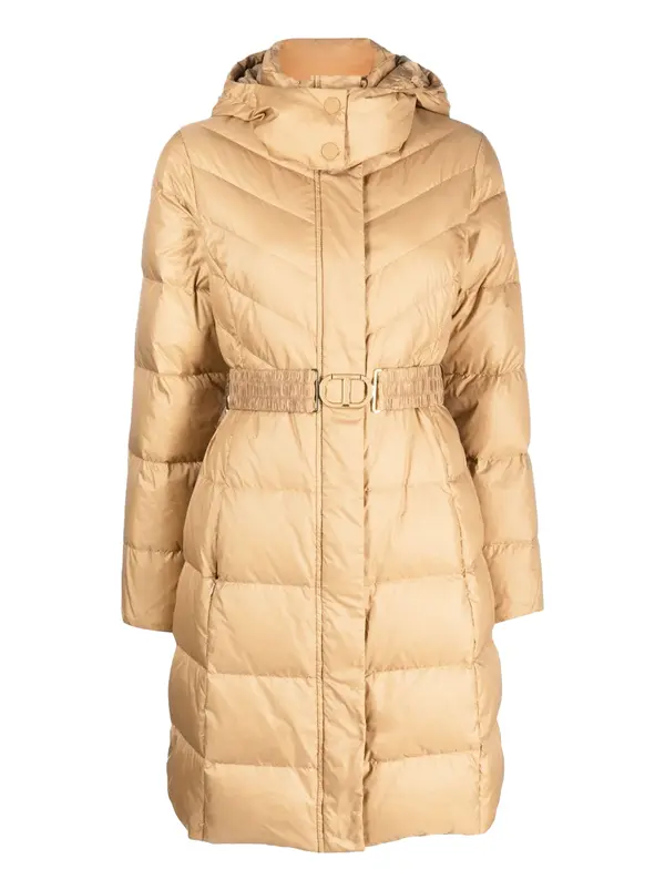 TWINSET Hooded Belted Puffer Coat - Neutrals
