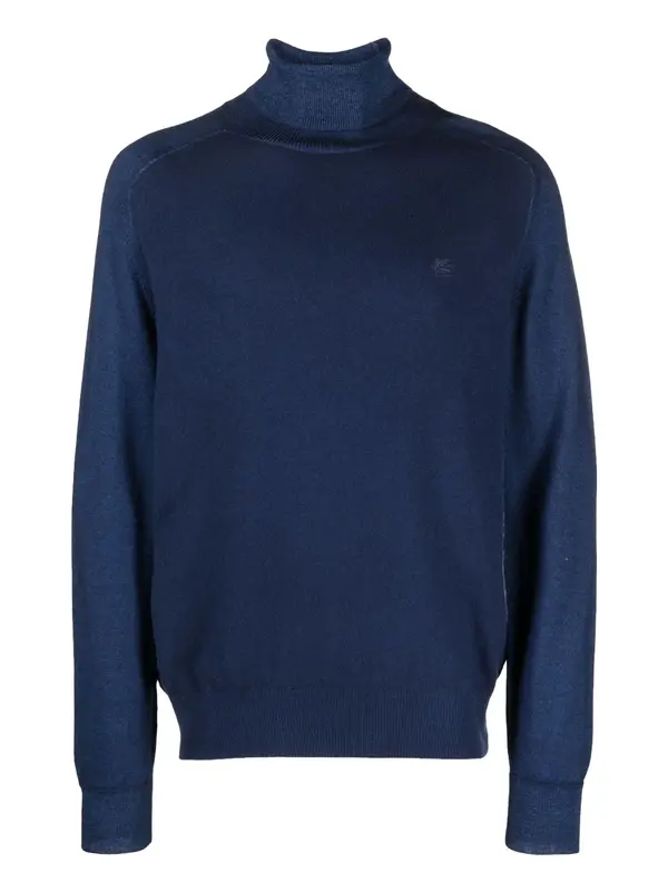 Etro Pegaso-embroidered Roll-neck Jumper - Blue